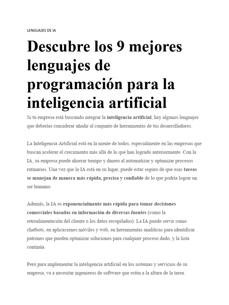 Mejores lenguajes de programación IA | PDF | Inteligencia artificial ...