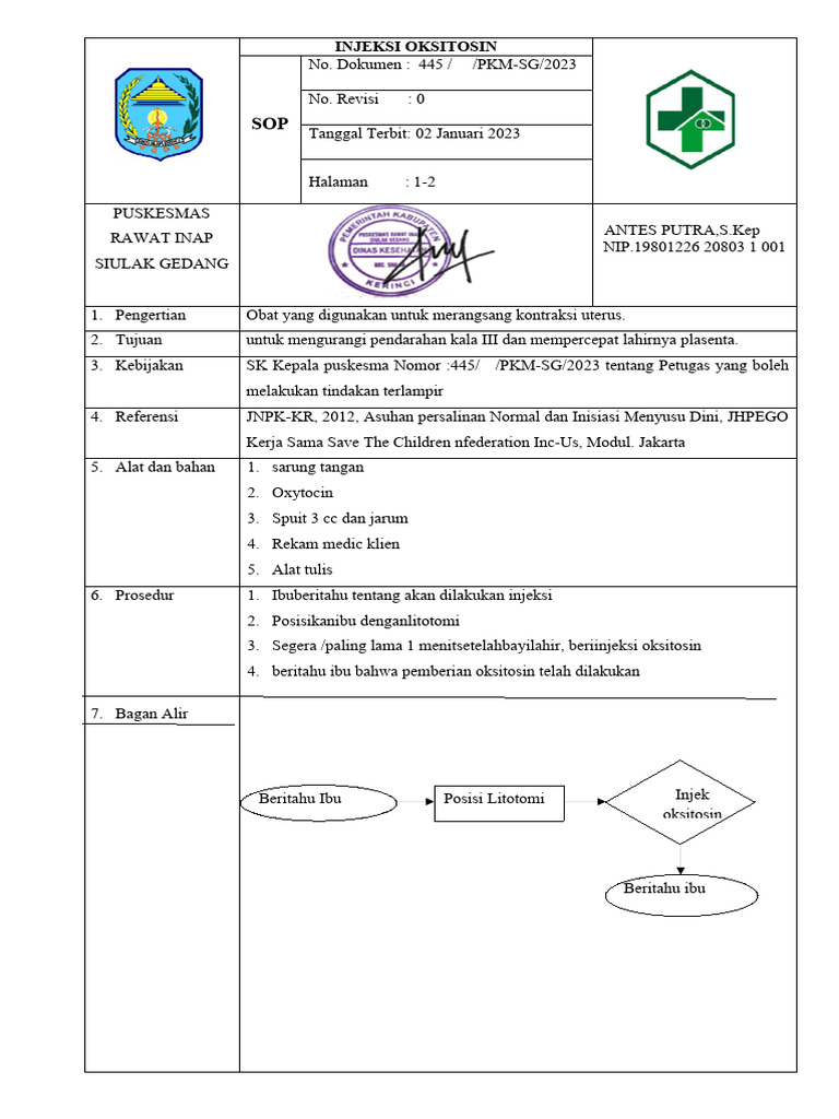 SOP injeksi oksitosin | PDF