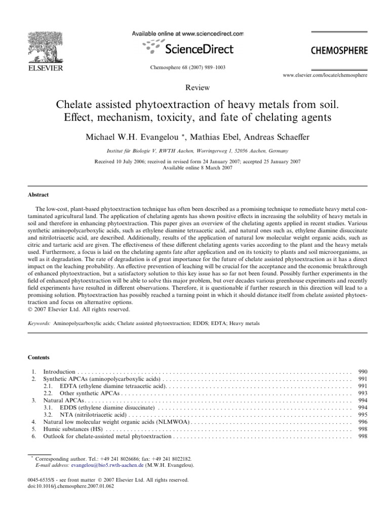 EDTA Assisted Phytoextraction of Heavy Metals From Soil | PDF ...