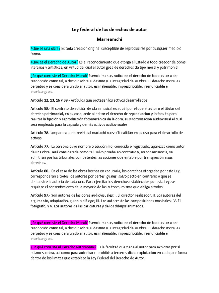 Ley Federal de Los Derechos de Autor - Jorge Israel Aja Camarena | PDF ...