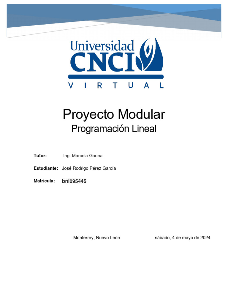 Proyecto Modular Programación Lineal | Descargar gratis PDF | Programación lineal