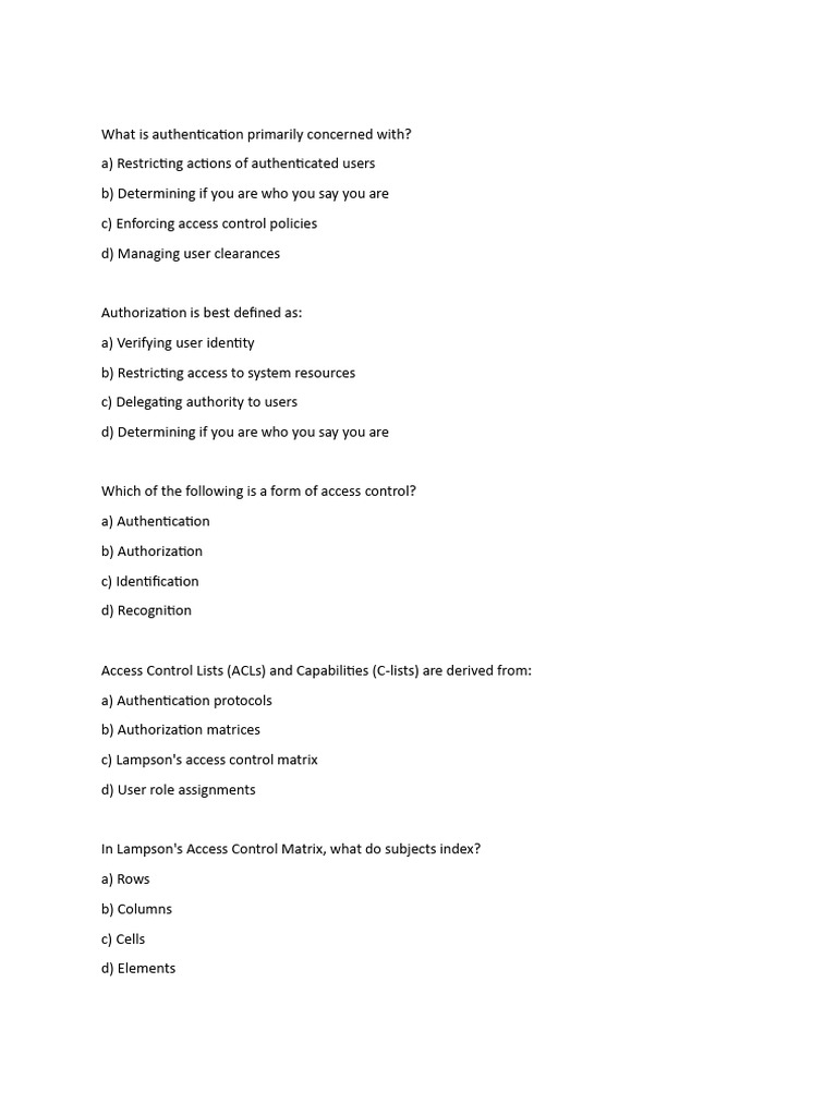 Authorization Multiple Choice Questions | PDF | Classified Information ...