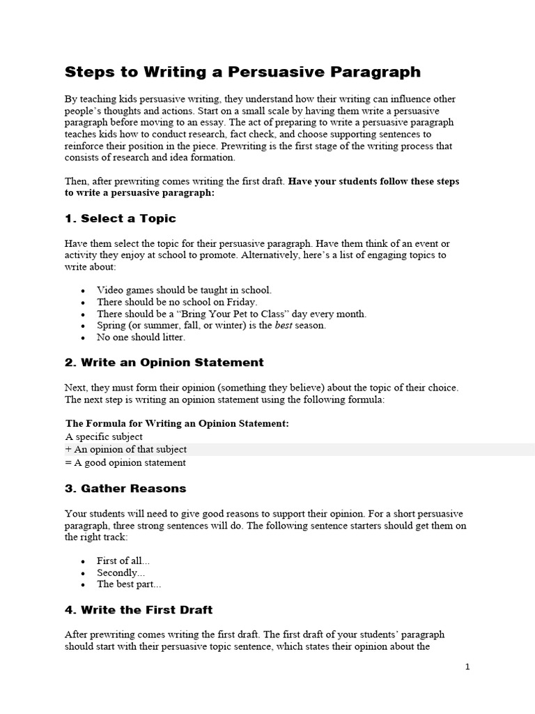 Steps To Writing A Persuasive Paragraph | PDF | Language Mechanics | Grammar
