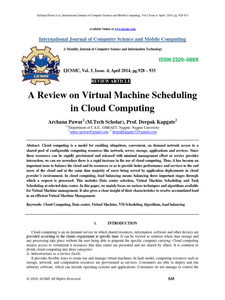 A Review On Virtual Machine Scheduling I | PDF | Cloud Computing ...