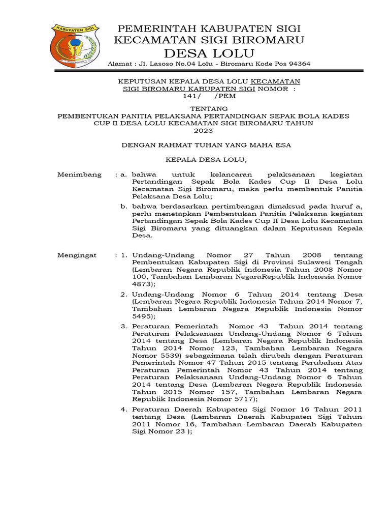 15 SK Panitia Pelaksana Olahraga | PDF