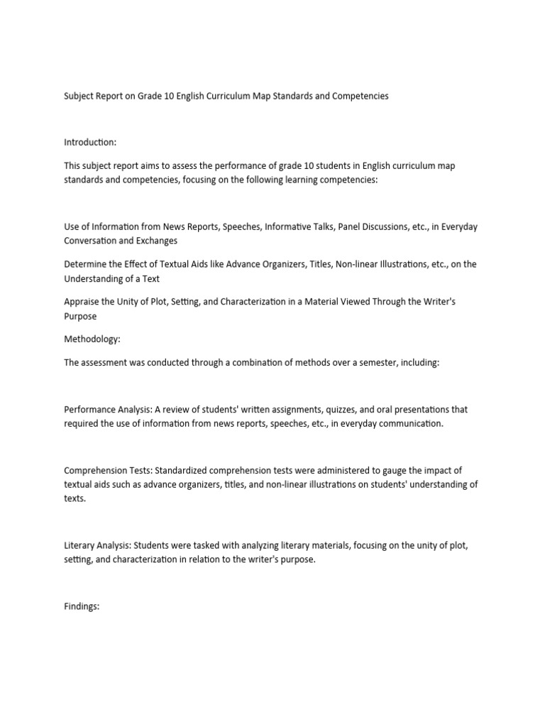 Subject Report in english | PDF | Reading Comprehension | Cognitive Science