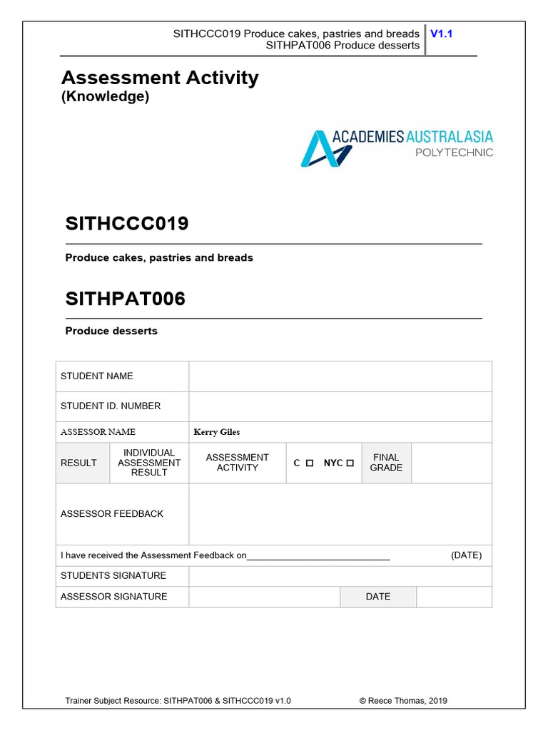 SITHCCC019 Desserts Bread, Pastries Cakes-1 | PDF | Custard | Cakes