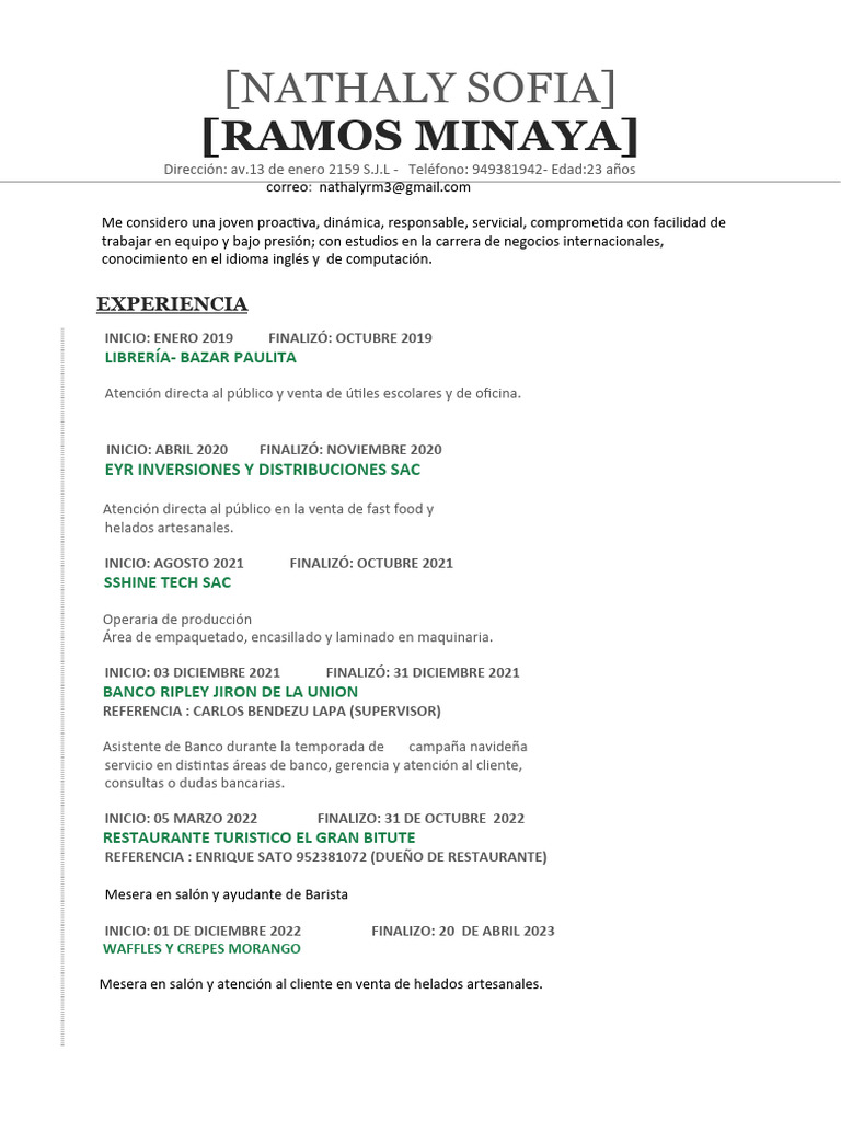 CV Nathaly Ramos | PDF | Economias