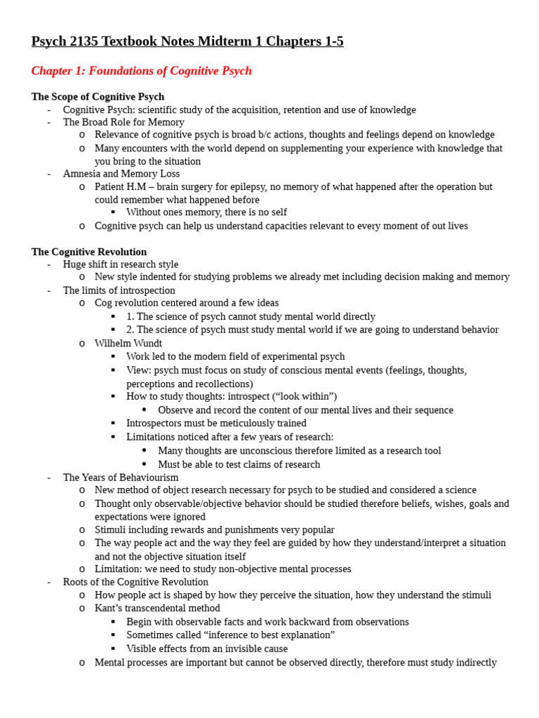 Psych 2135 Textbook Notes Midterm 1 Chapters 1-5: Chapter 1 ...