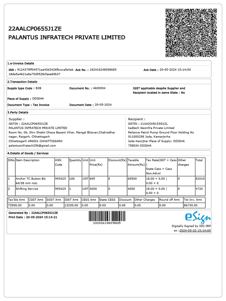 Anchor Invoice for Kadtech Geoinfra | PDF | Invoice | Taxes