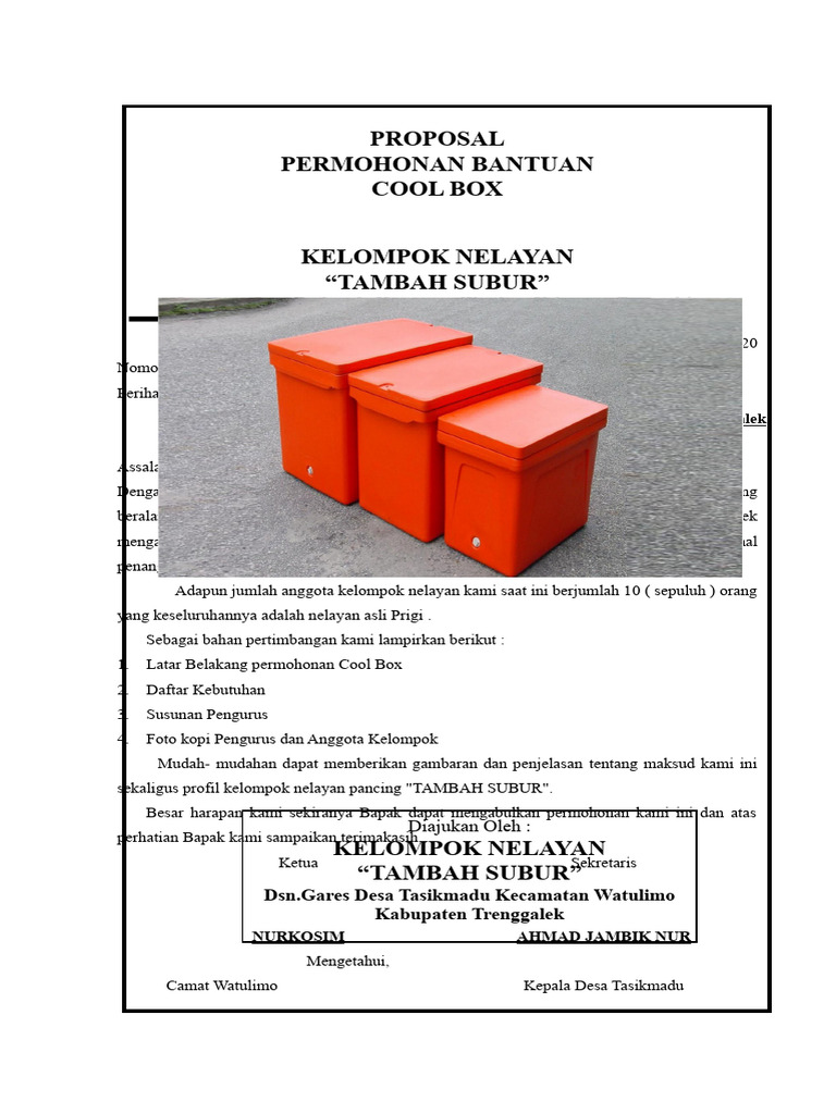 PROPOSAL KELOMPOK NELAYAN TAMBAH SUBUR COOL BOXdoc | PDF