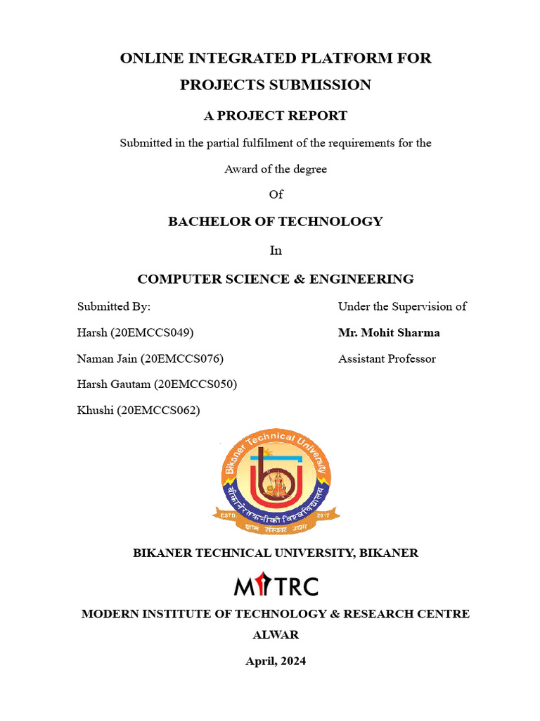 Online Integrated Platform For Projects Submission Pdf Software