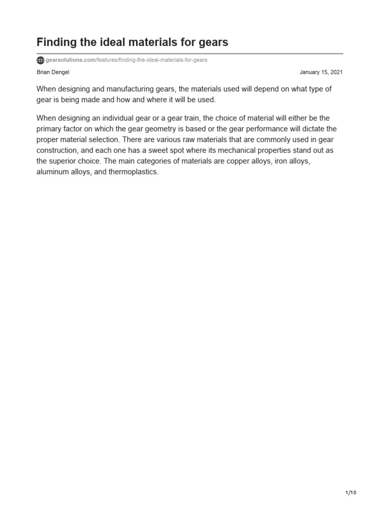 Finding The Ideal Materials For Gears | PDF | Steel | Stainless Steel