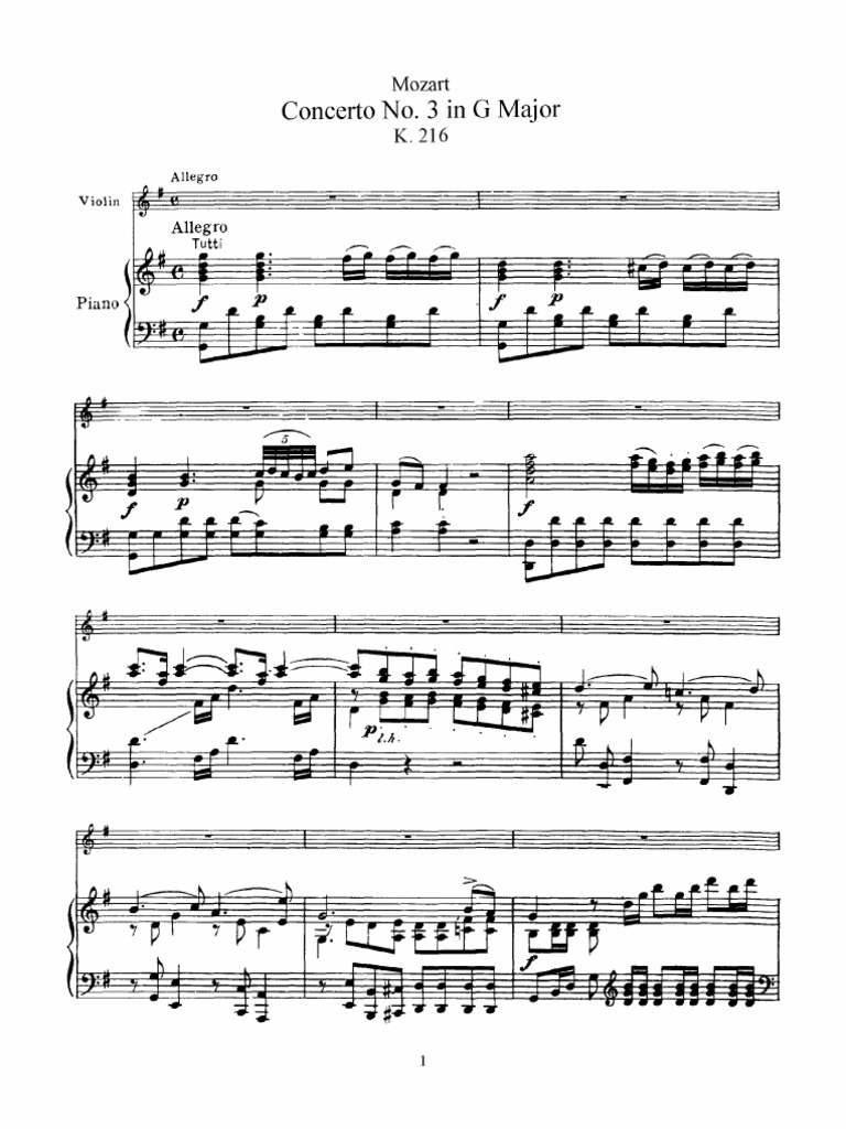 Mozart Violin Concerto No 3 Piano Score | PDF