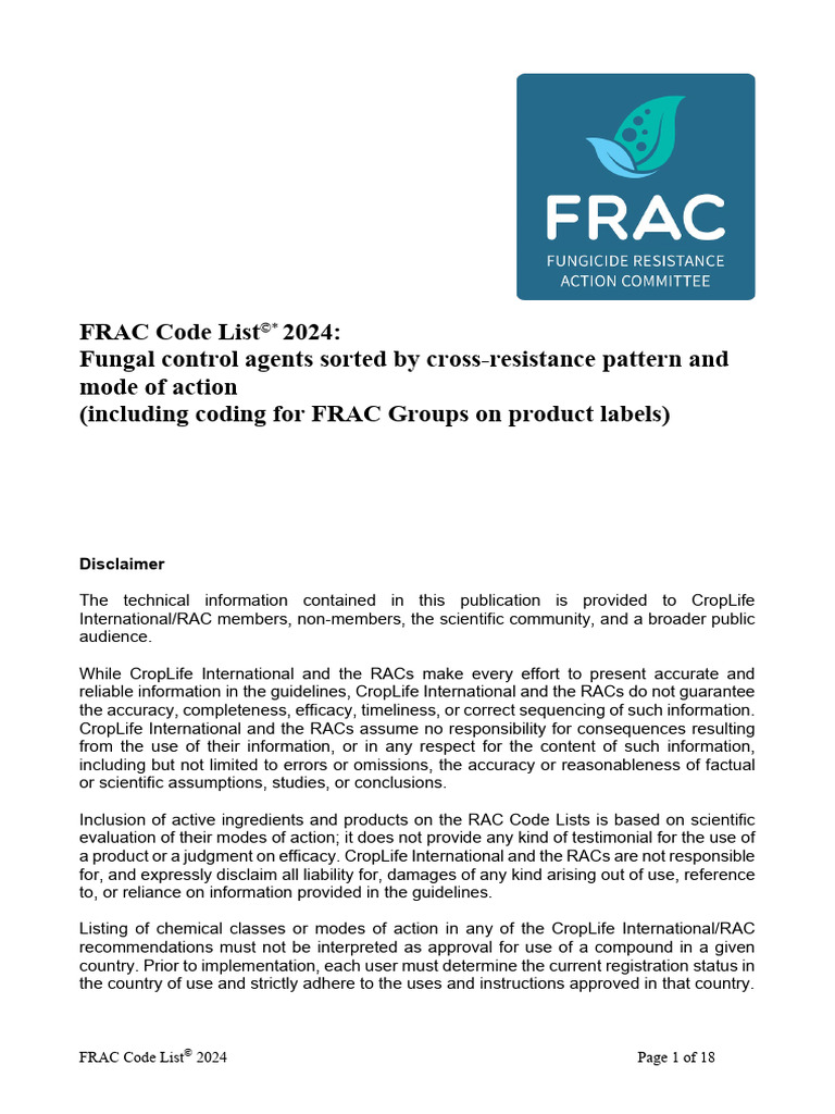 Frac Code List 2024 | PDF | Fungicide | Metabolic Pathway