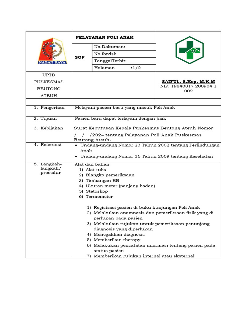 Sop - Poli Anak | PDF | Sains & Matematika