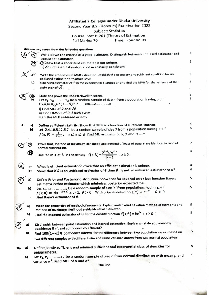 2nd Year Final Exam Ques-2022 (7 College, Dhaka, Bangladesh) | PDF