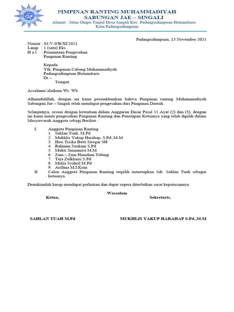 Pengesahan Pimpinan Ranting | PDF