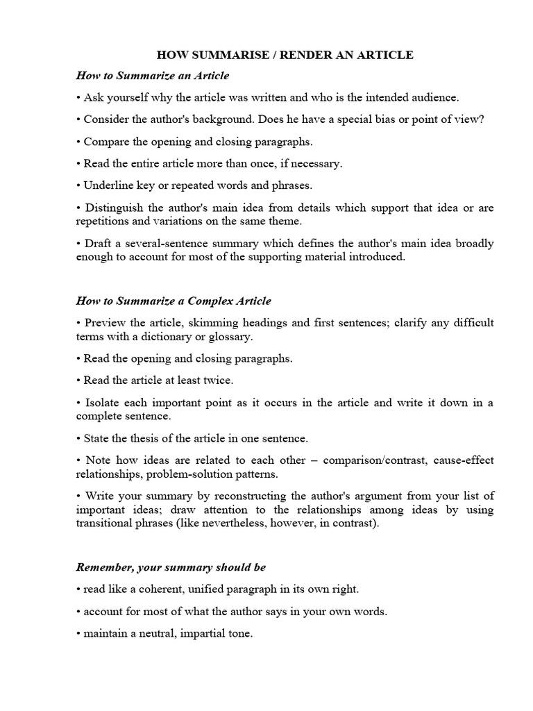 How To Summarise An Article | PDF | Human Communication