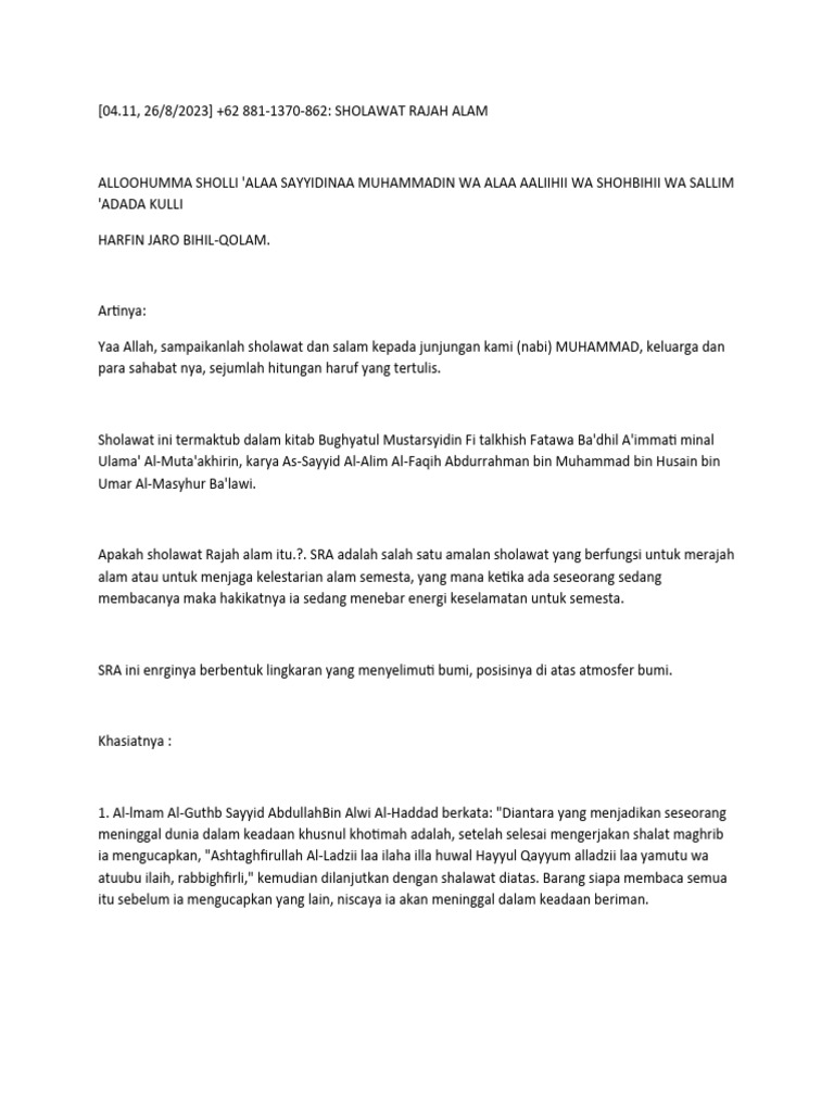 Sholawat Raja Alam | PDF | Agama & Spiritualitas