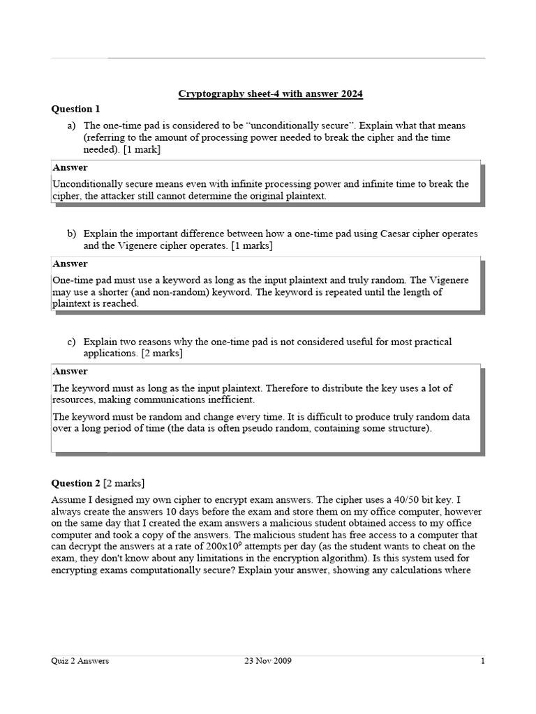 Crypotography Sheet 3 With Answers | PDF | Encryption | Cryptography