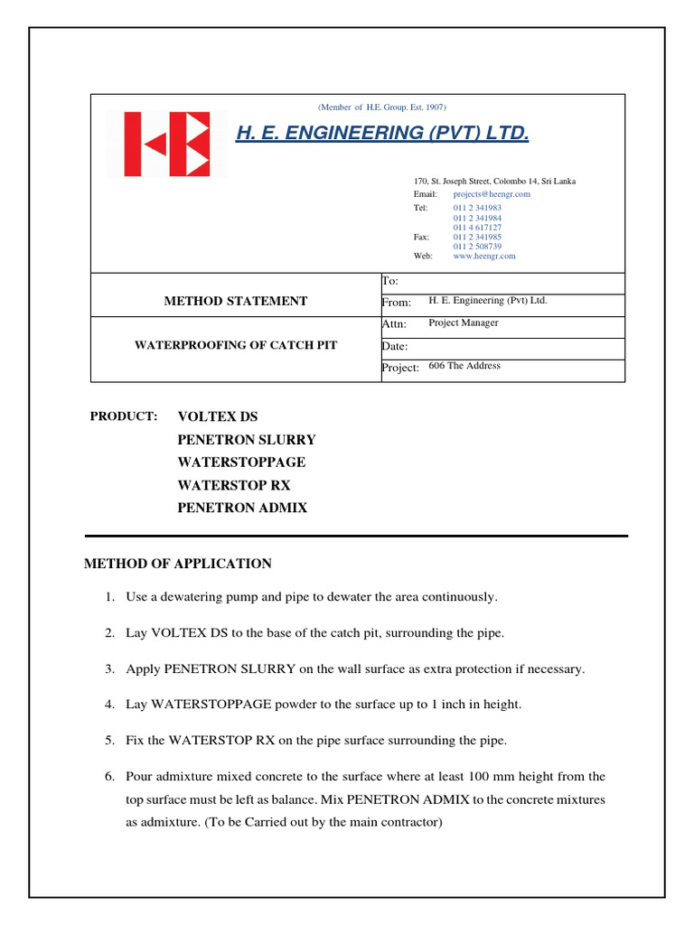 Method Statement Fro Catch Pit | Download Free PDF | Concrete | Civil Engineering