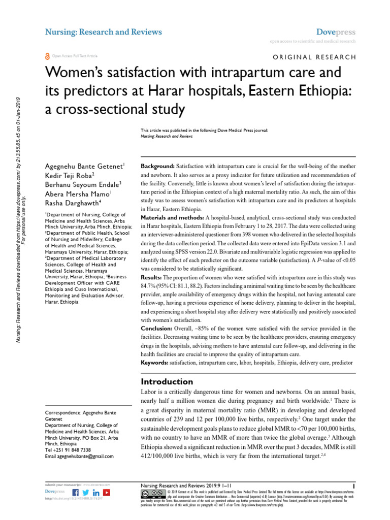 Women's Satisfaction With Intrapartum Care | PDF | Dependent And ...