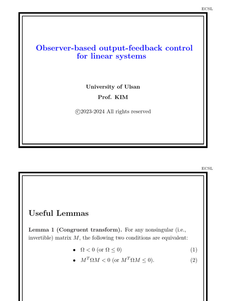 Week11-Observer-based Output-Feedback Control | PDF | Operator Theory ... Week11-Observer-based Output-Feedback Control | PDF | Operator Theory ...