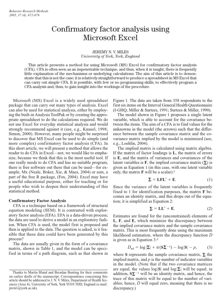 CFA Using Excel | PDF | Covariance Matrix | Matrix (Mathematics)
