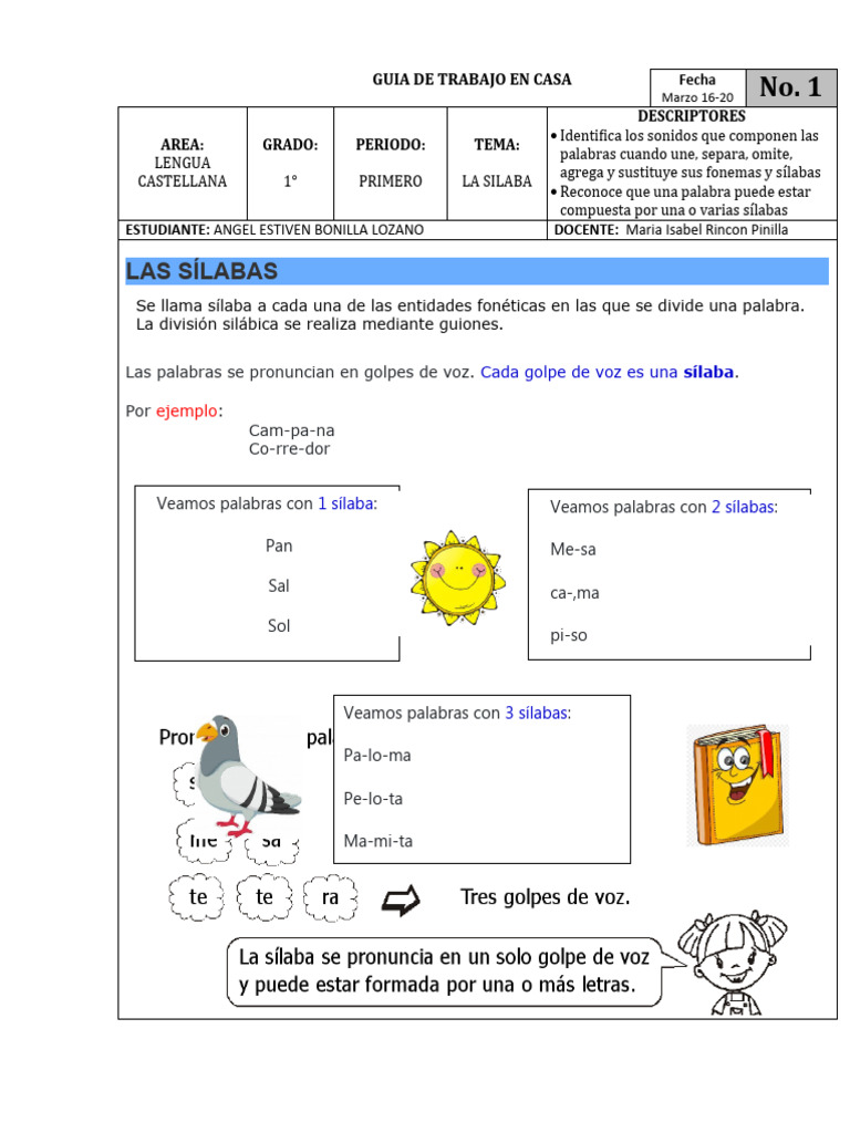 Guias Marzo E1 | PDF | Sílaba | Palabra