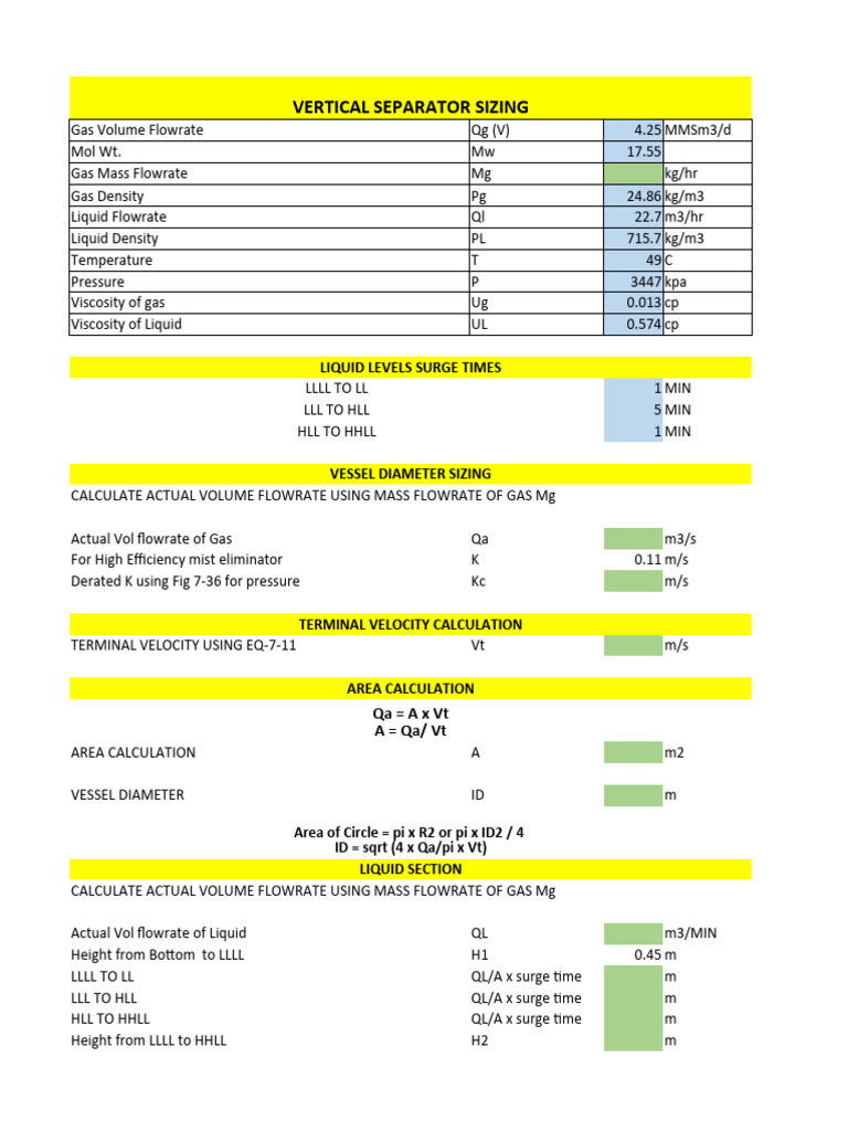 Vertical Separator Sizing Calculations | PDF | Gases | Atmosphere