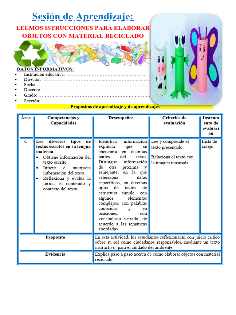 4 Sesión Día 1 Com Leemos Instrucciones Para Elaborar Objetos Con