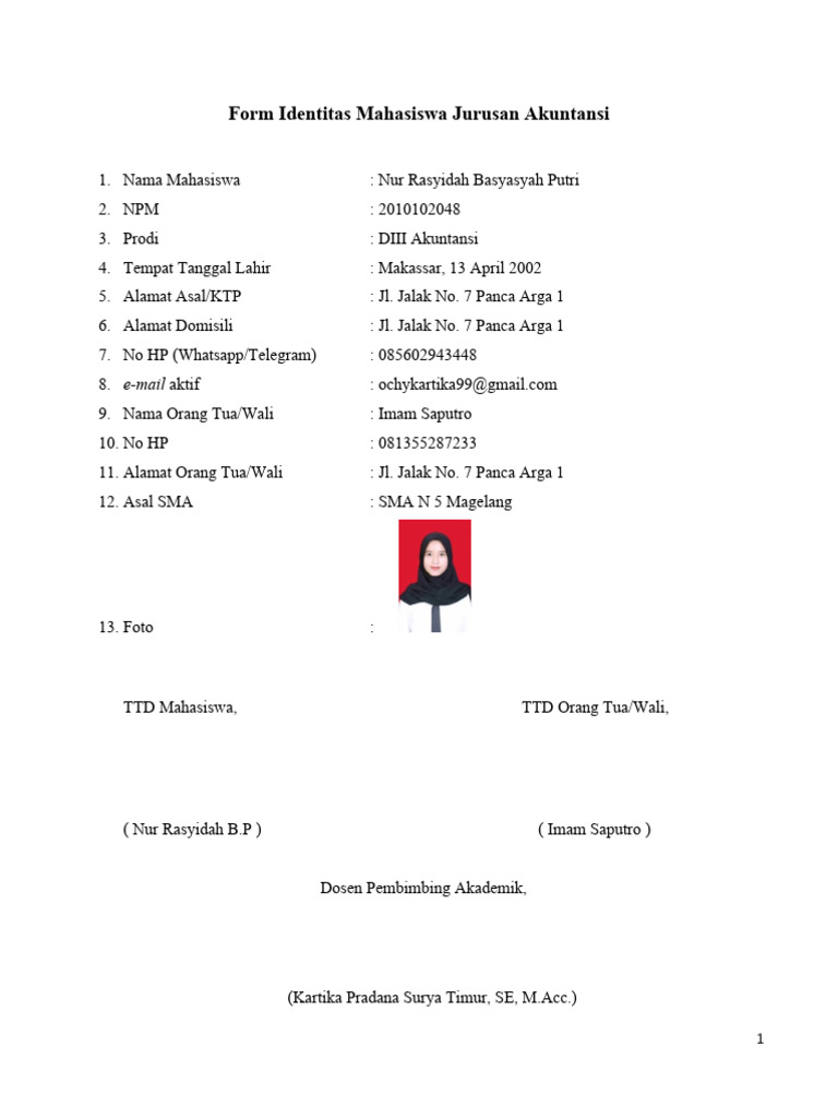 Form Identitas | PDF