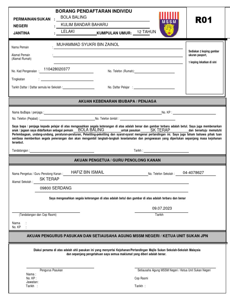 Borang Pendaftaran Individu - R01 | PDF
