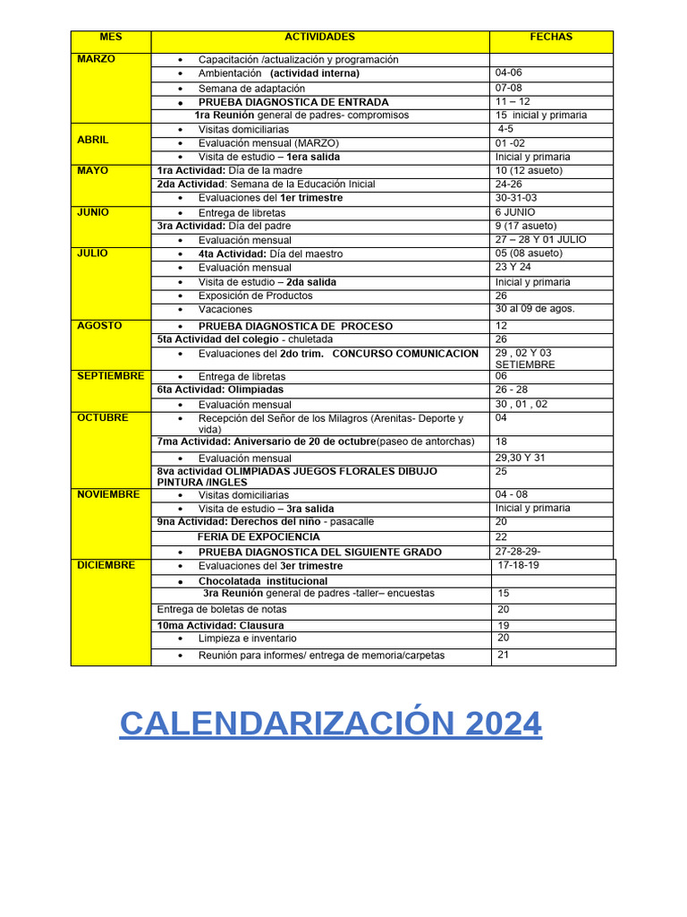 Calendarización 2024 | PDF