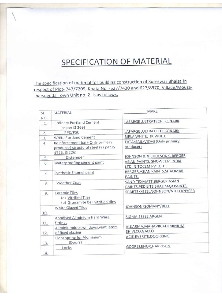 Specification of Material S | PDF