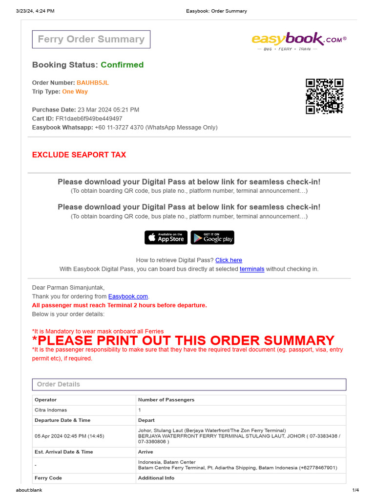 Easybook - Order Summary | PDF | Travel Visa