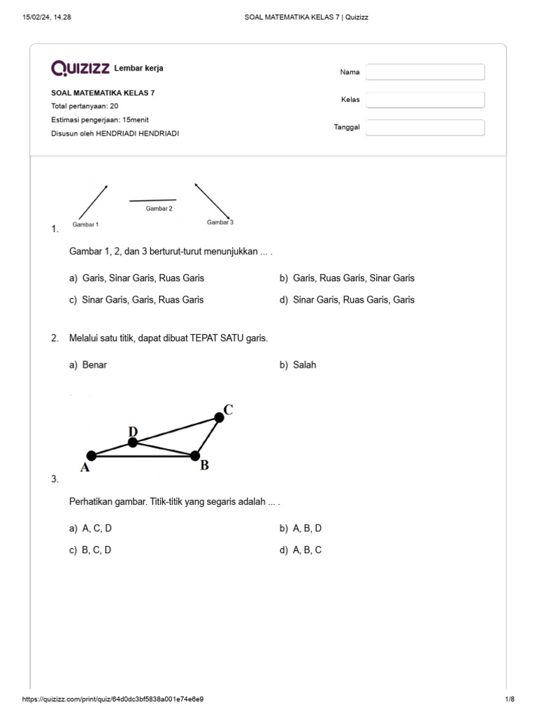 SOAL MATEMATIKA KELAS 7 - Quizizz | PDF