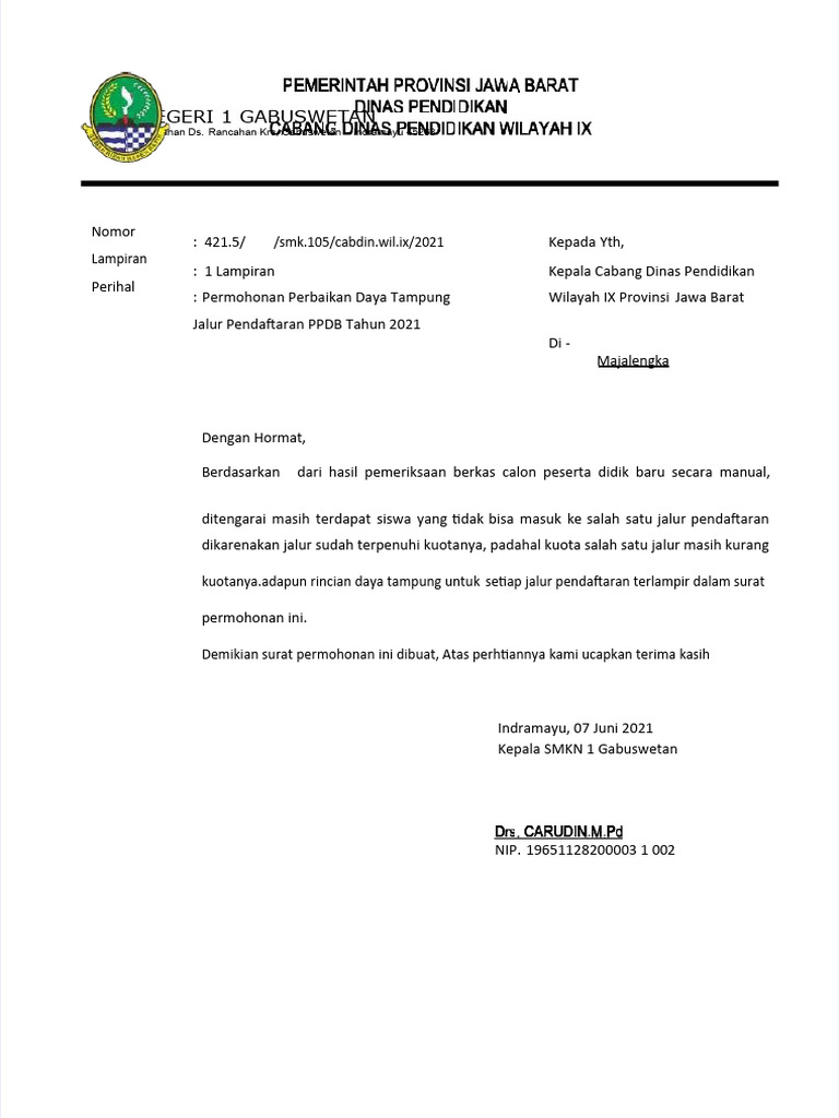 PDF Surat Permohonan PPDB | PDF