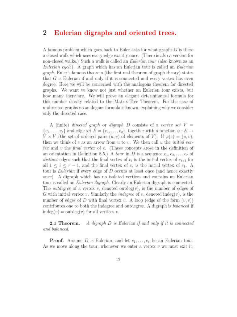 Eulerian Digraphs and Oriented Trees | PDF | Theoretical Computer Science | Discrete Mathematics