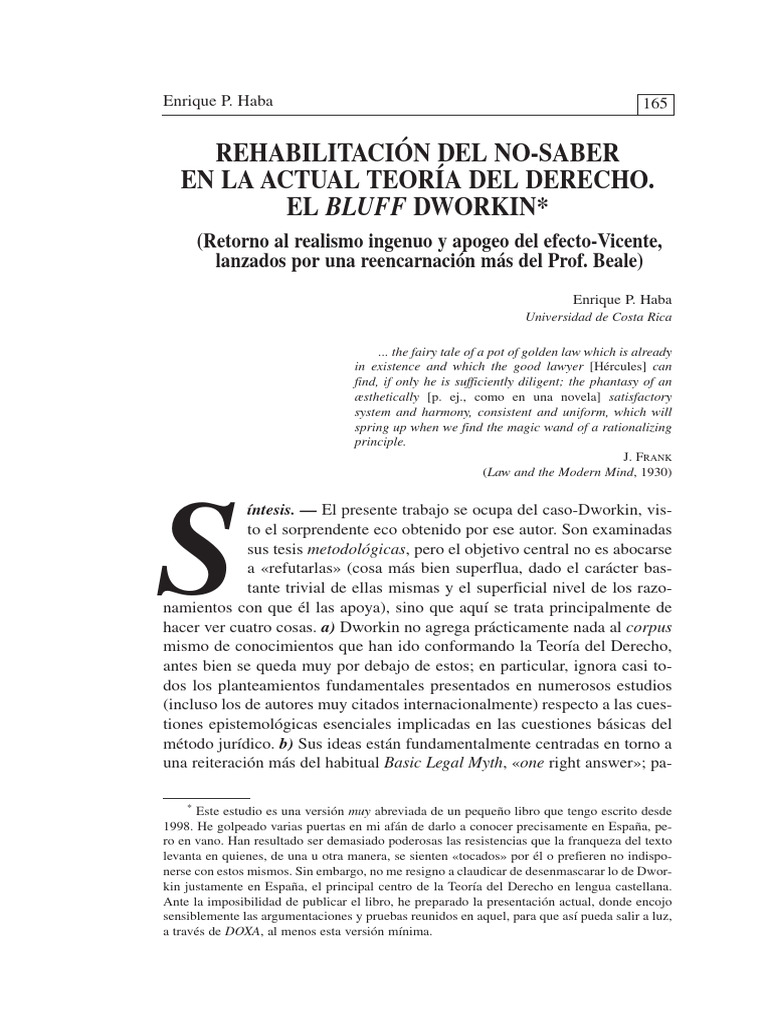 Rehabilitacin Del Nosaber en La Actual Teora Del Derecho El Bluff Dworkin 0 | PDF | Pensamiento ...