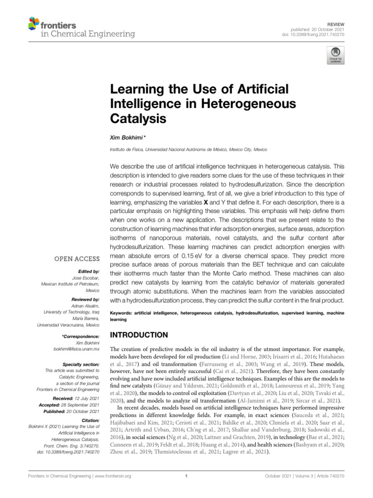 2021 Xim Learning The Use of Artificial Intelligence in Heterogeneous Catalysis | PDF ...