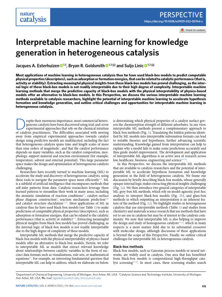 2022 Interpretable Machine Learning For Knowledge | PDF | Machine Learning | Catalysis