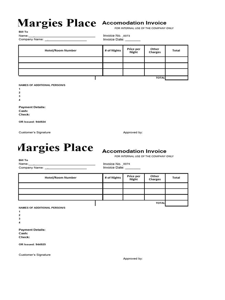 Accomodation Template | PDF | Invoice | Cash
