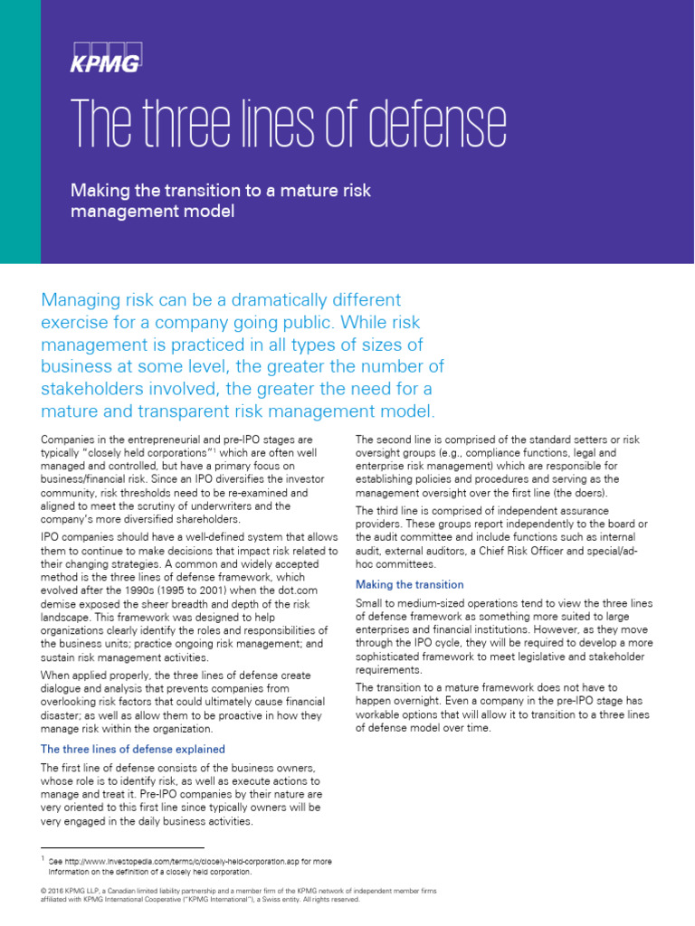Three Lines of Defense Kpmg | PDF | Risk Management | Internal Audit