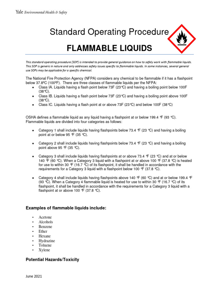 Flammable Liquid Sop | PDF | Personal Protective Equipment | Solvent