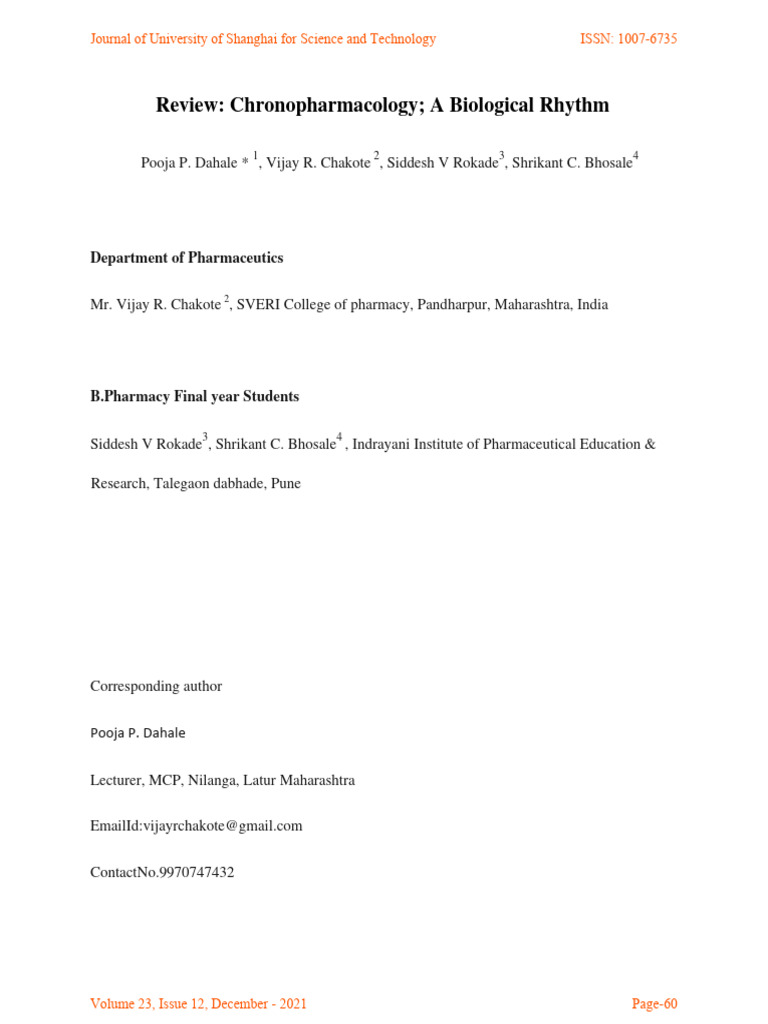 Review Chronopharmacology A Biological Rhythm | PDF | Circadian Rhythm | Sleep
