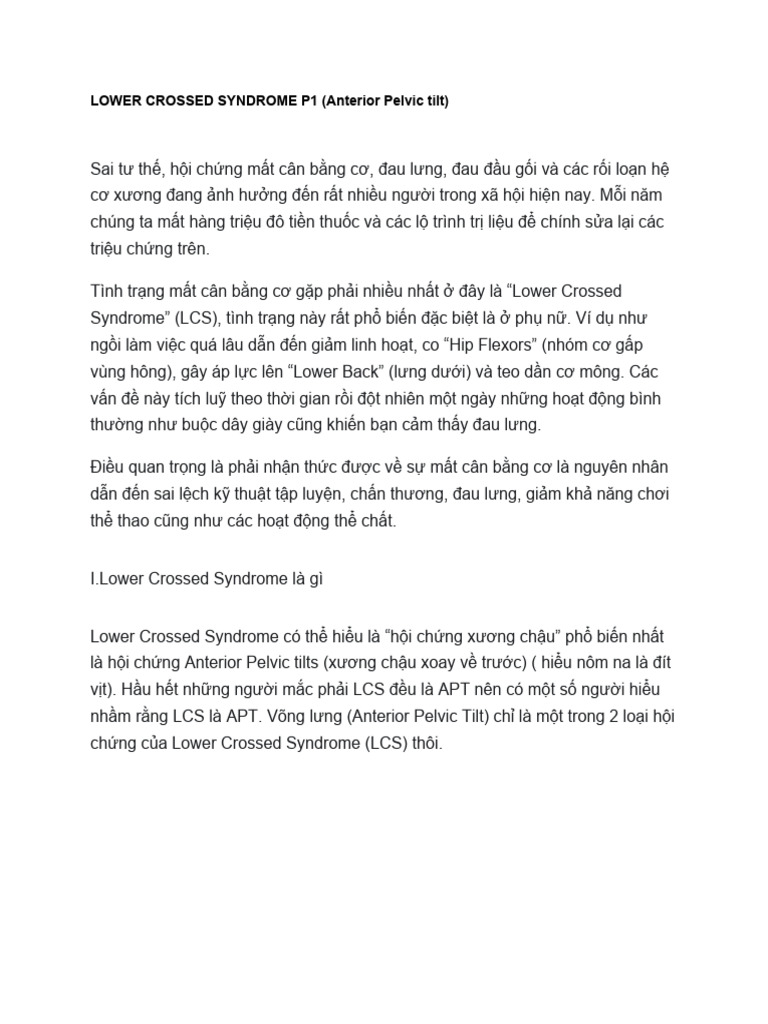 LOWER CROSSED SYNDROME P1 (Anterior Pelvic Tilt) | PDF