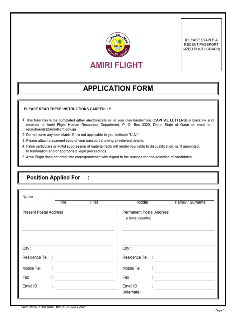 QAF-HRD-FRM 057 (Issue 03) AF Application-Form | PDF | Nationality ...