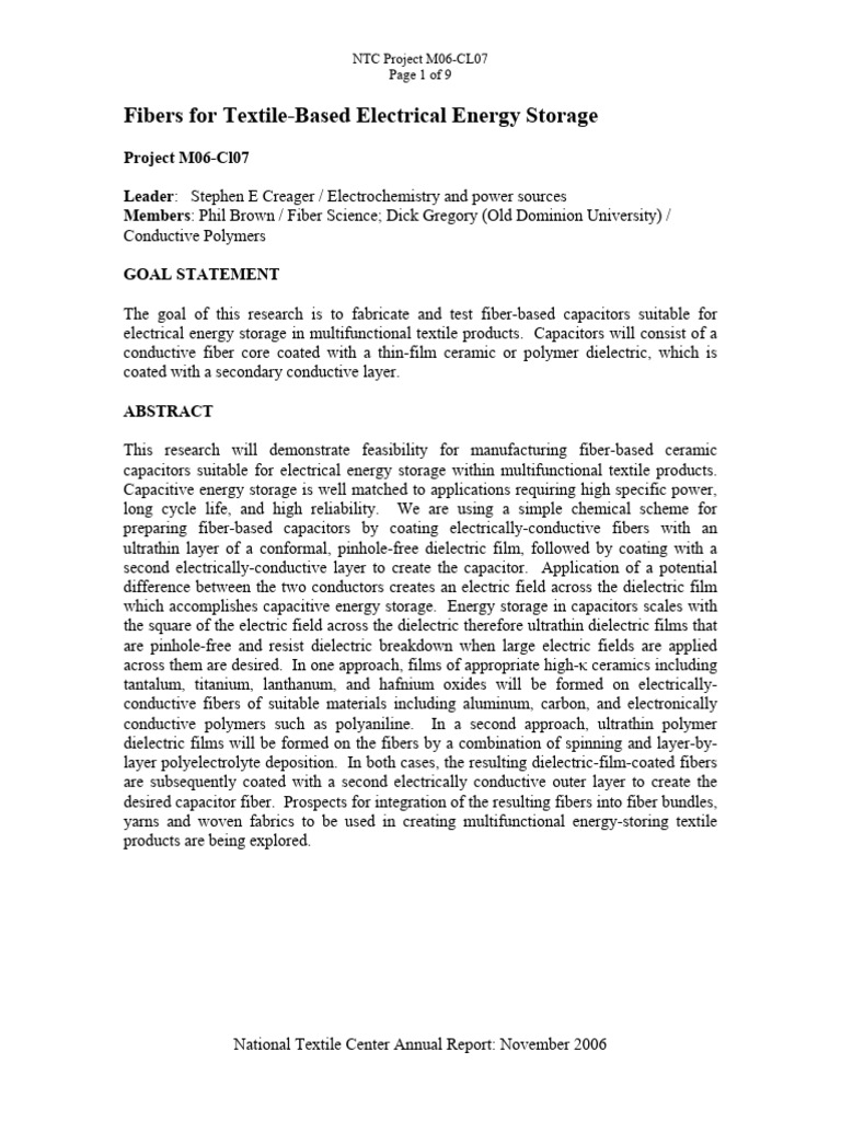 Fibers For Textile-Based Electrical Energy Storage | PDF | Capacitor ...